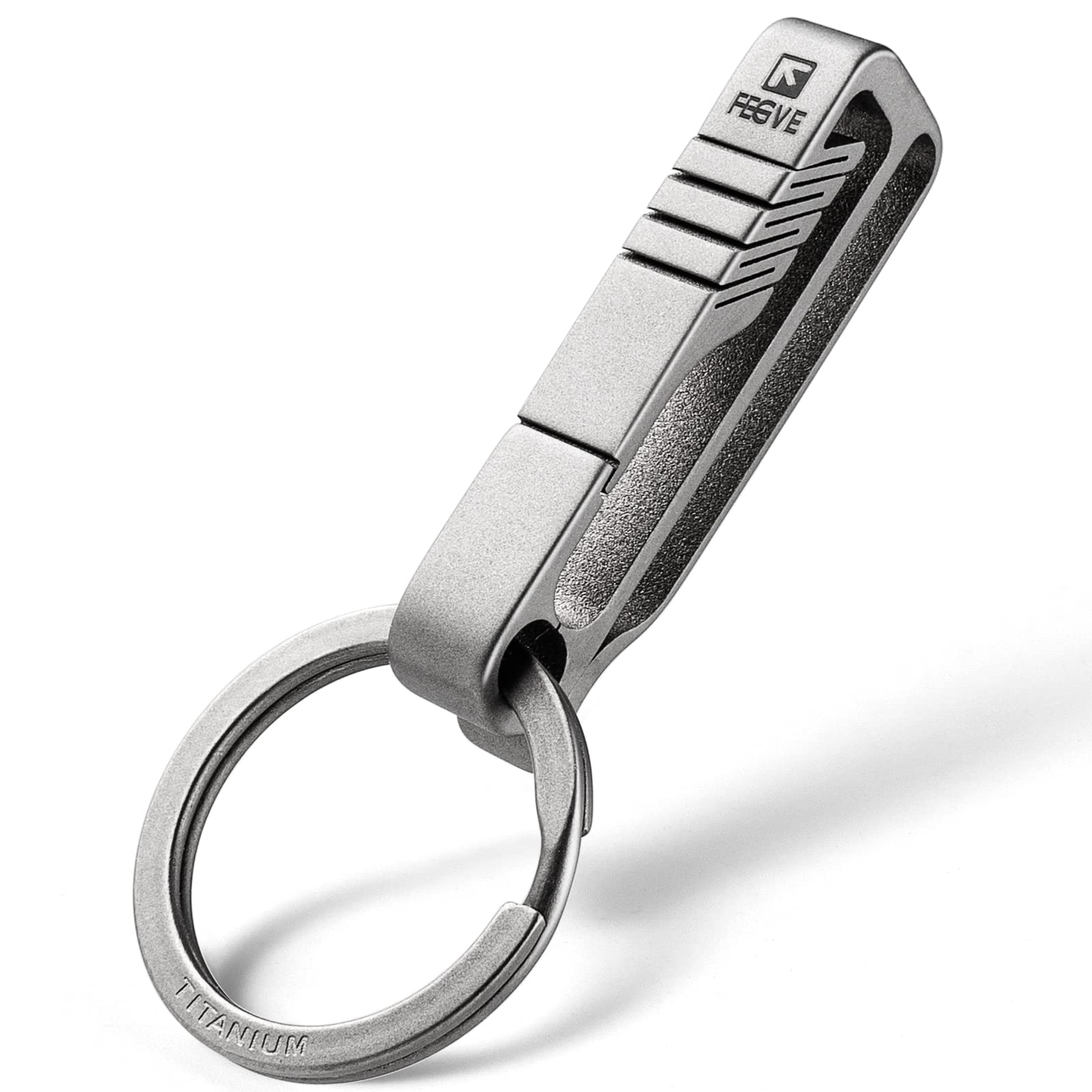 FEGVE Titanium Belt Key Clip with Key Ring, Belt Key Holder Key Chain Clip Black Keychain for Men(Grey)