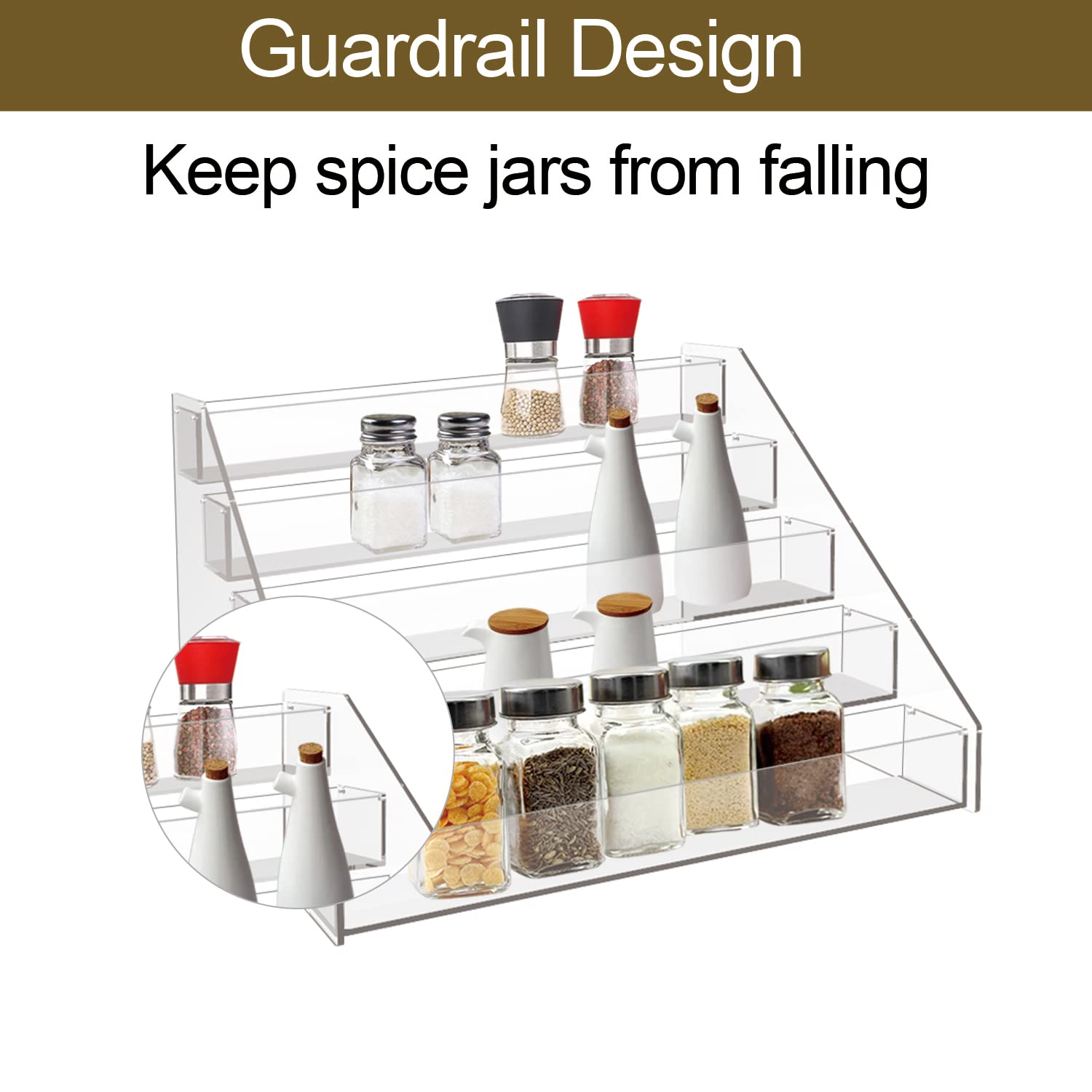 WUIVIUT Spice Rack Organizer For Cabinet, 1 4/5 in/Tier Acrylic Tiered Spice Shelf Can Storage Organizer for Kitchen Pantry Countertop