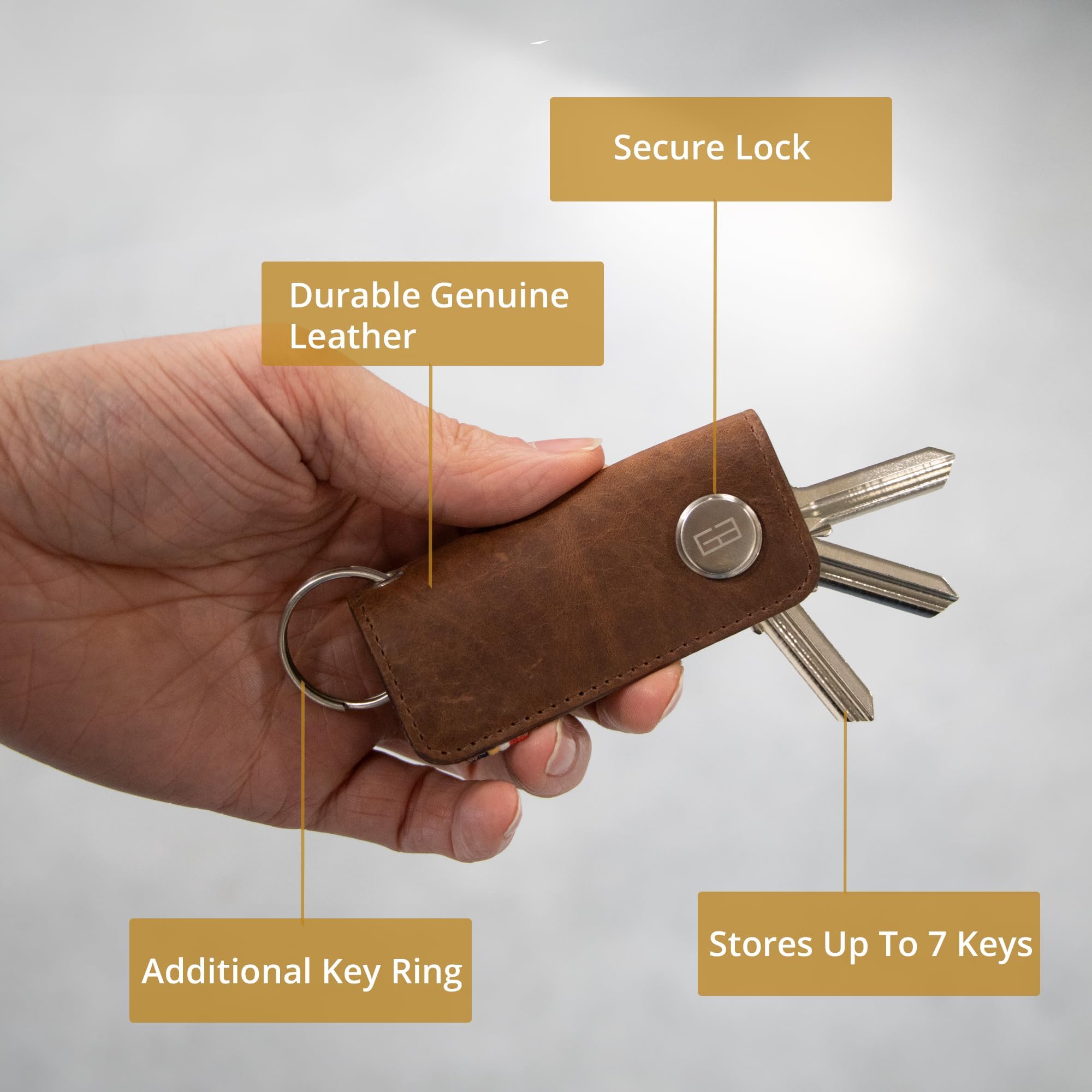 GARZINI Leather Key Organizer, Compact Key Holder with Key Chain, Pocket Key Holder for up to 7 Keys + Car Key Holder, Carbon Black