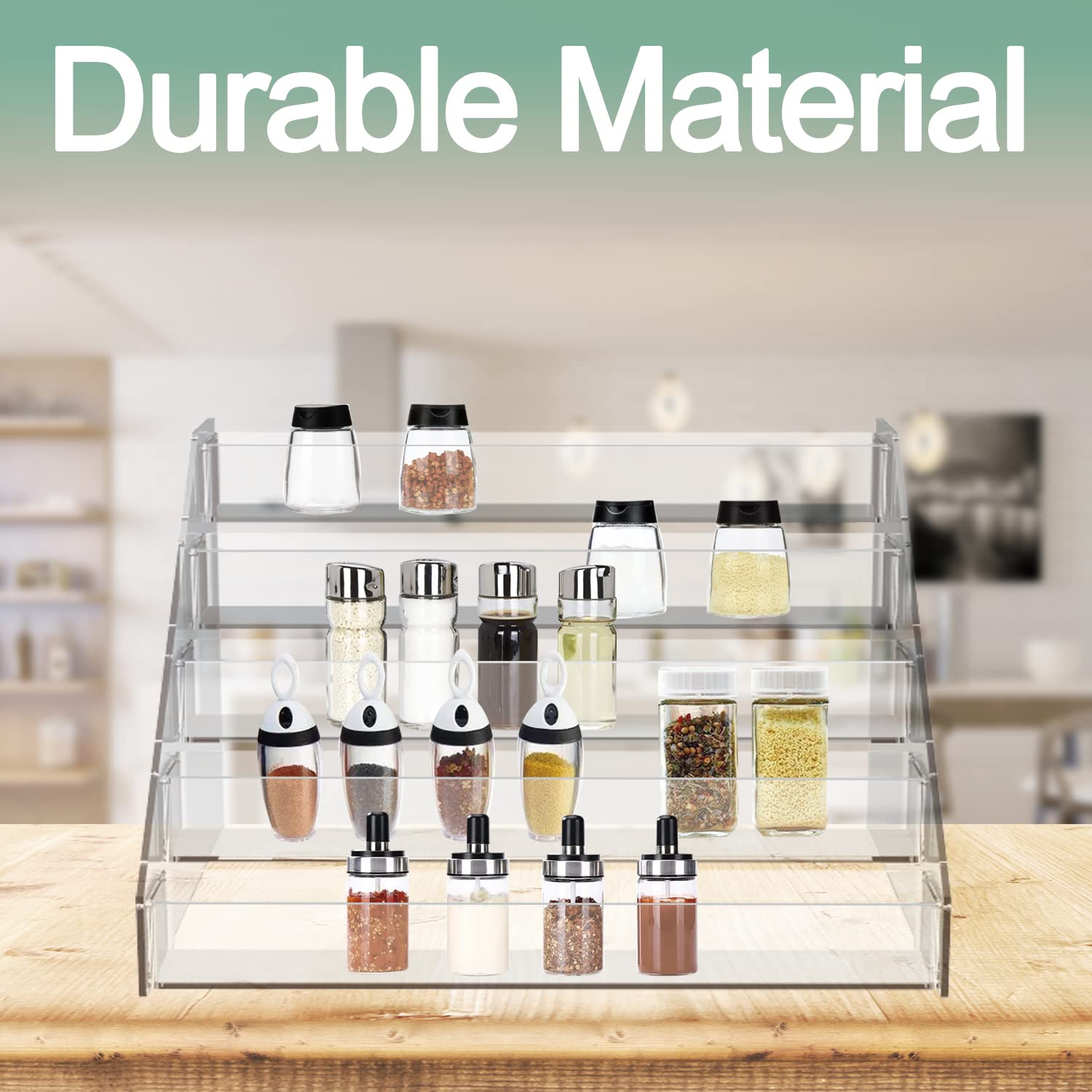 WUIVIUT Spice Rack Organizer For Cabinet, 1 4/5 in/Tier Acrylic Tiered Spice Shelf Can Storage Organizer for Kitchen Pantry Countertop