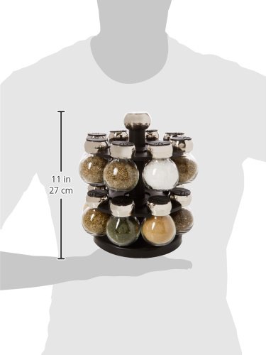 Olde Thompson Orbit Rotating Spice Rack, 16 Refillable Spice Jars With Shaker Tops And Labeled Lids For Frequently Used Spices