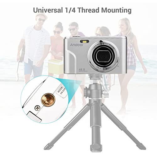 CalmGeek Portable Digital Camera 48MP 1080P 2.4-inch IPS Screen 16X Zoom Auto Focus Self-Timer 128GB Extended Memory Face Detection -Shaking with 2pcs Batteries Hand Strap Carry Pouch