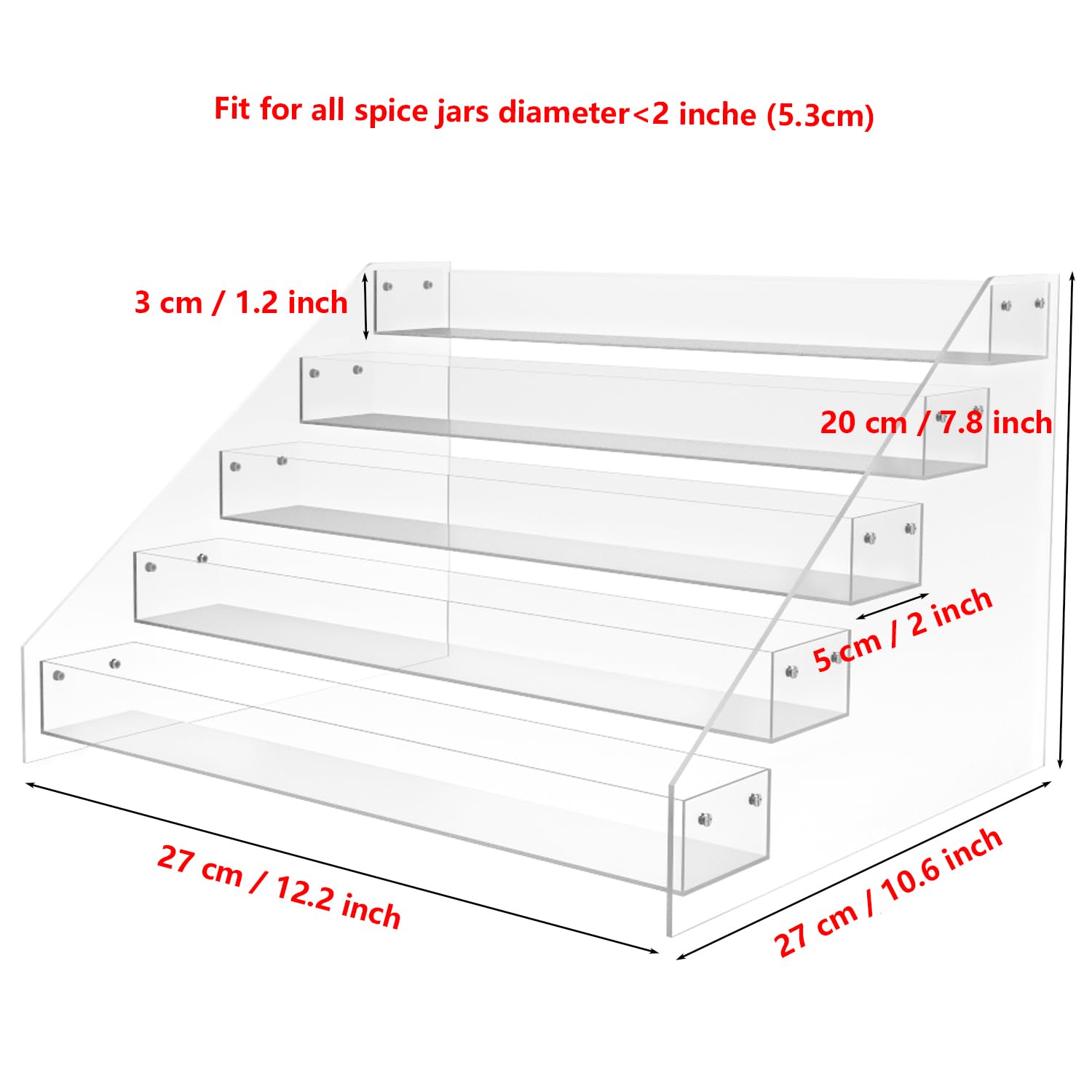 WUIVIUT Spice Rack Organizer For Cabinet, 1 4/5 in/Tier Acrylic Tiered Spice Shelf Can Storage Organizer for Kitchen Pantry Countertop