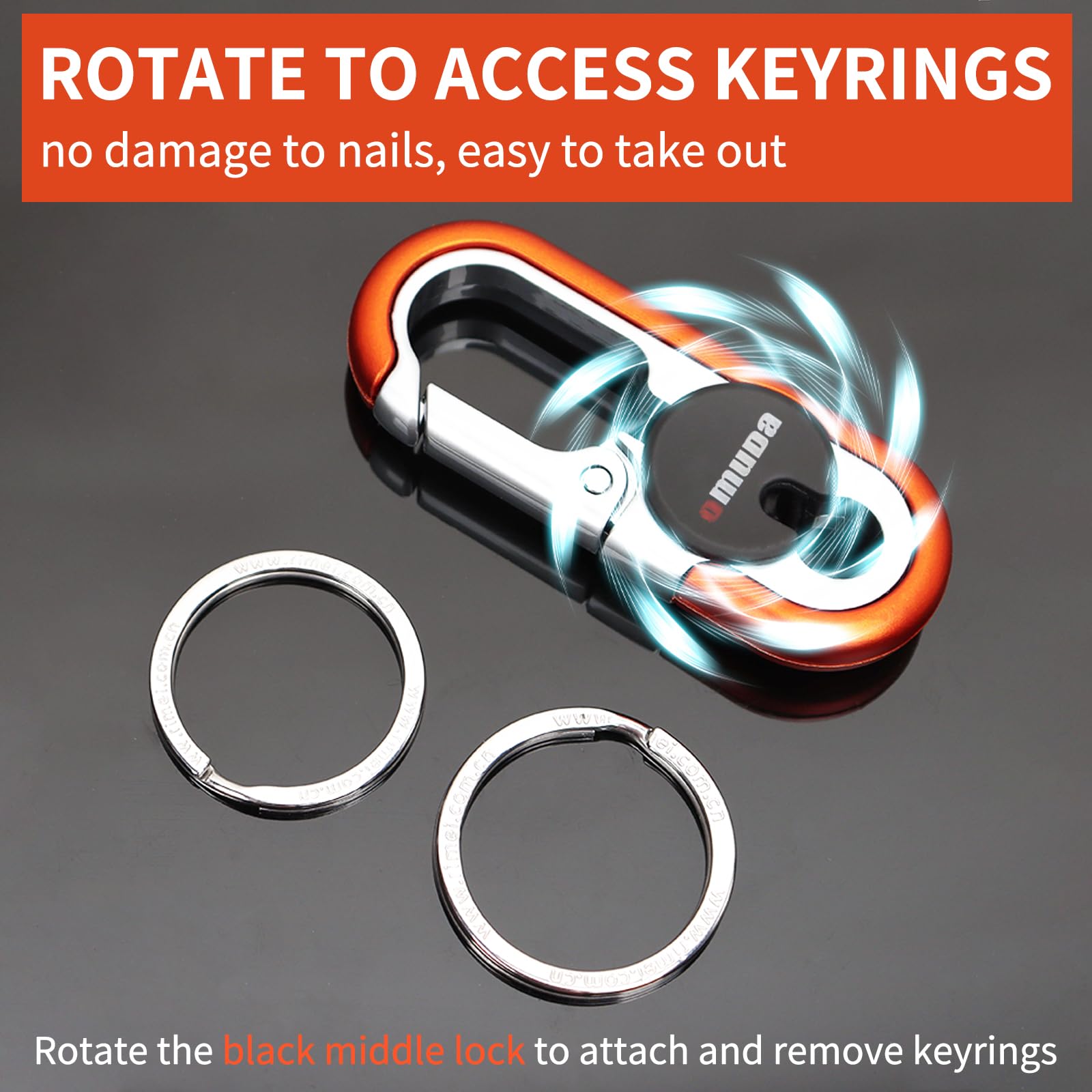 WAPSAT Key Chains Men, 2024 Car Key Chain for Men, Anti-Loss Keychain with Double Keyrings, Quick Release Key Chain (2pcs,Black+Orange)