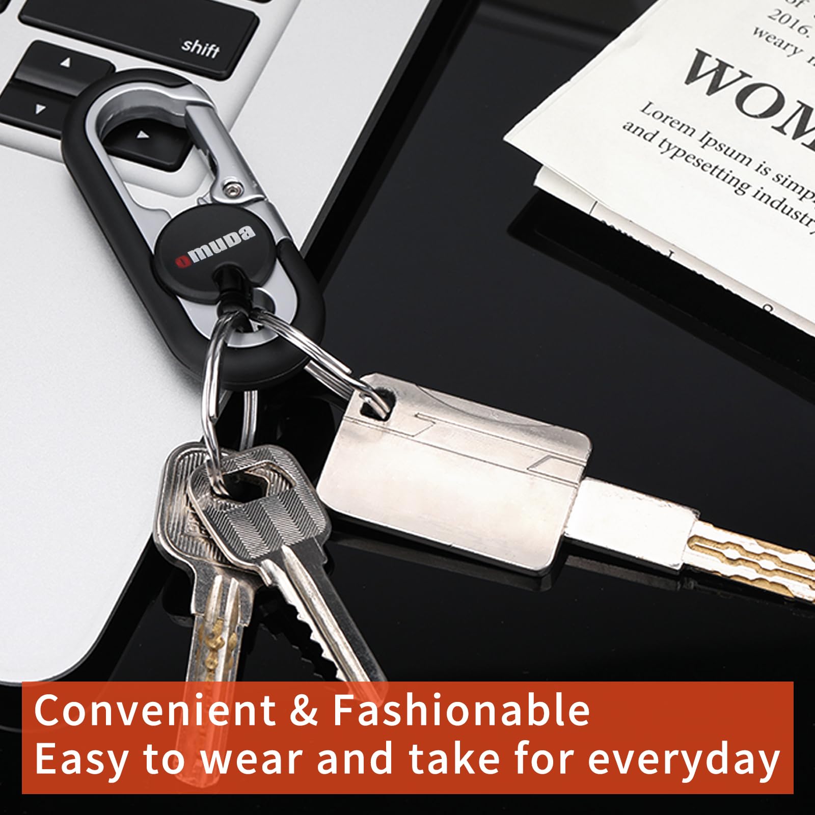 WAPSAT Key Chains Men, 2024 Car Key Chain for Men, Anti-Loss Keychain with Double Keyrings, Quick Release Key Chain (2pcs,Black+Orange)