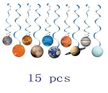 LINDOO 30Pcs Solar System Party Supplies - Outer Space Party Planet Hanging Swirl Decorations
