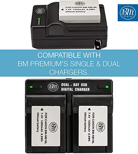 BM Premium (2 Pack NB-10L Battery for Canon PowerShot G1 X, G3-X, G15, G16, SX40 HS, SX50 HS, SX60 HS Digital Camera