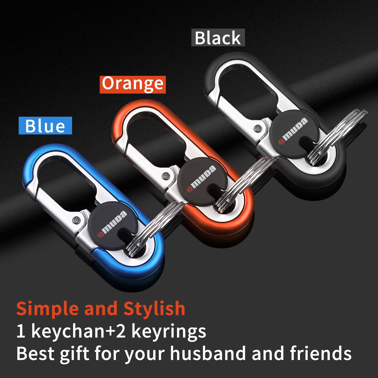 WAPSAT Key Chains Men, 2024 Car Key Chain for Men, Anti-Loss Keychain with Double Keyrings, Quick Release Key Chain (2pcs,Black+Orange)