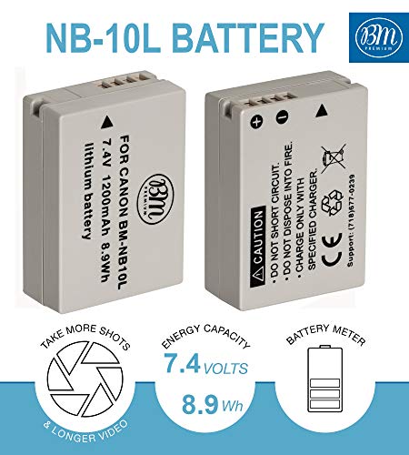 BM Premium (2 Pack NB-10L Battery for Canon PowerShot G1 X, G3-X, G15, G16, SX40 HS, SX50 HS, SX60 HS Digital Camera