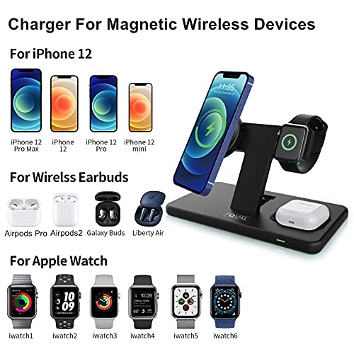 Magnetic Wireless Charger for iPhone 14/14 Plus/13/12/Pro,Pro Max,Mini, FOVAL for Detachable Magsafe Charger Stand Fast Charging Station with QC3.0 Adapter for iWatch/AirPods(Watch Cable NOT in)