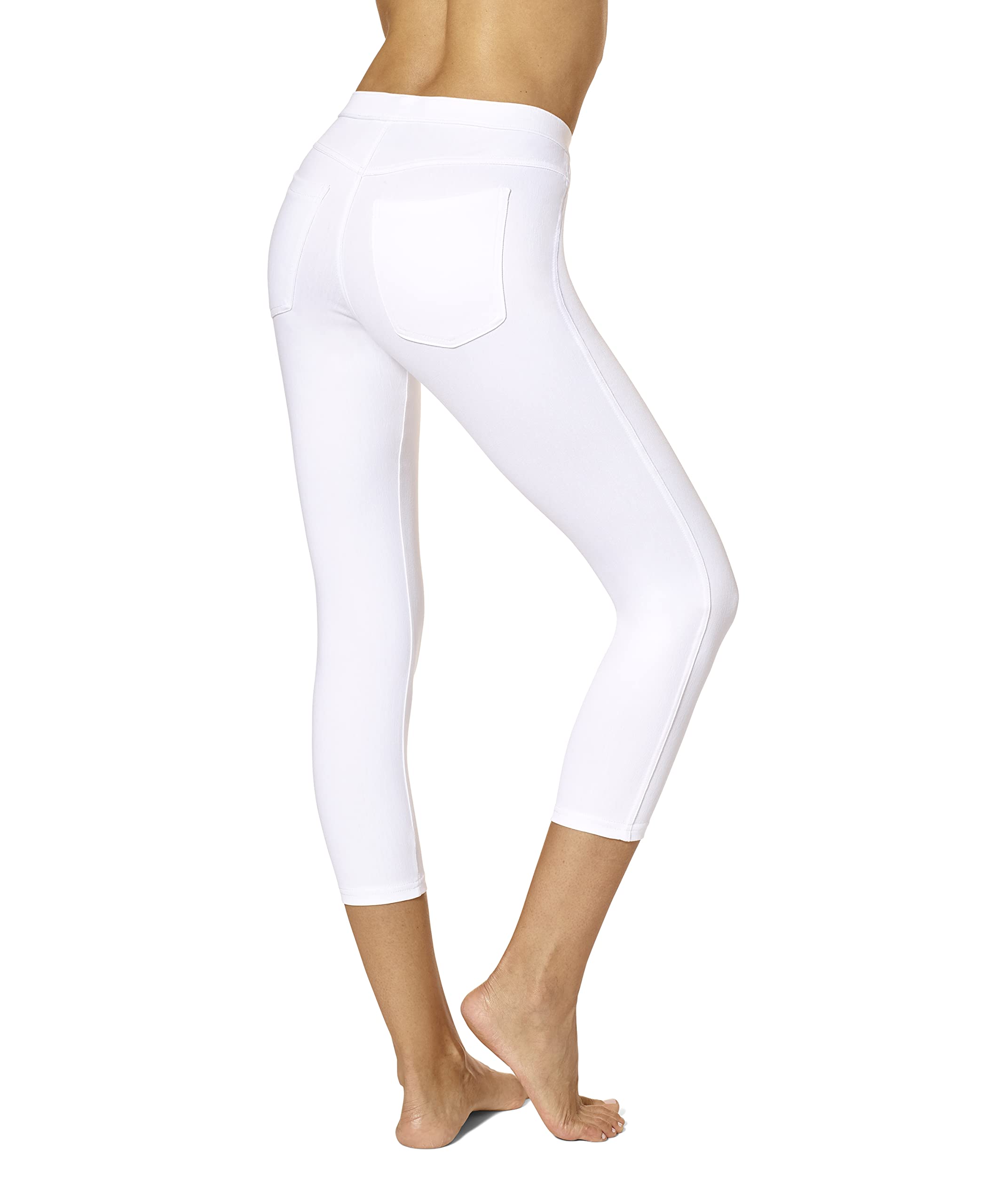 No nonsense Women's Plus Classic Denim Capri Leggings with Pockets, White, 3X