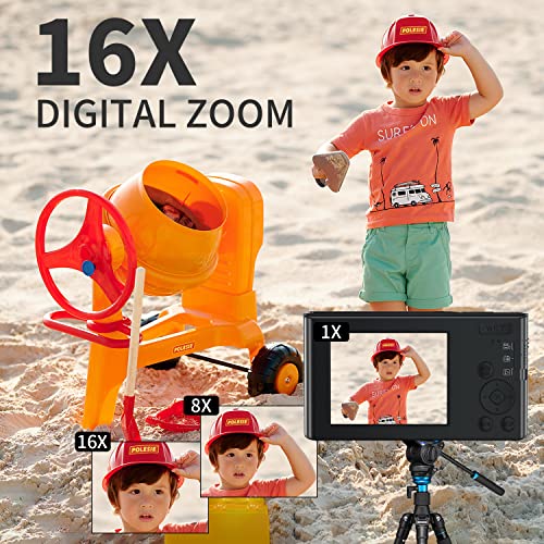 Digital Camera for Kids Teens Boys Girls Adults 4K 44MP with 32GB SD Card, 2.4 Inch Point and Shoot Camera with16X Digital Zoom, Compact Mini Camera Kids Camera for Students Seniors（Black1）