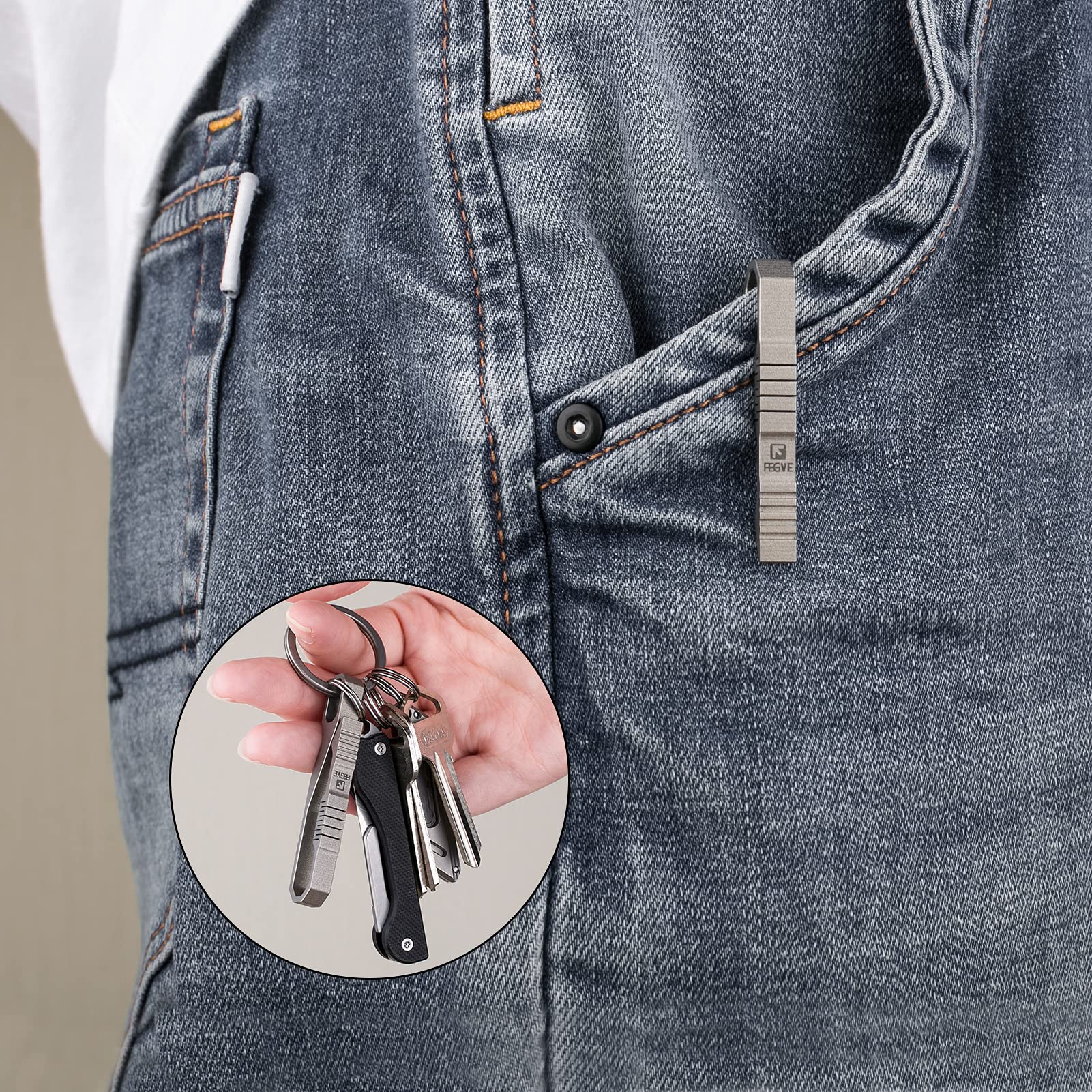 TISUR Keychain Clip, Titanium Key Holder with Detachable Keyring for pants, Key Accessory, Gifts for Men Women (25mm Ti Ring)