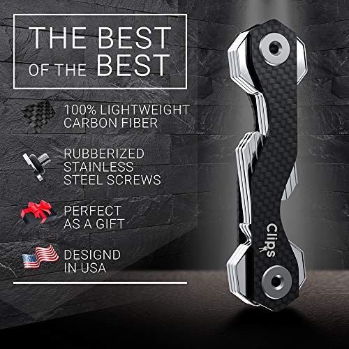 Smart Compact Key Organizer Keychain - Made of Carbon Fiber & Stainless Steel- Pocket key Chain Organizer Up to 28 Keys- Lightweight, Strong Includes Bottle Opener, Carabiner & More