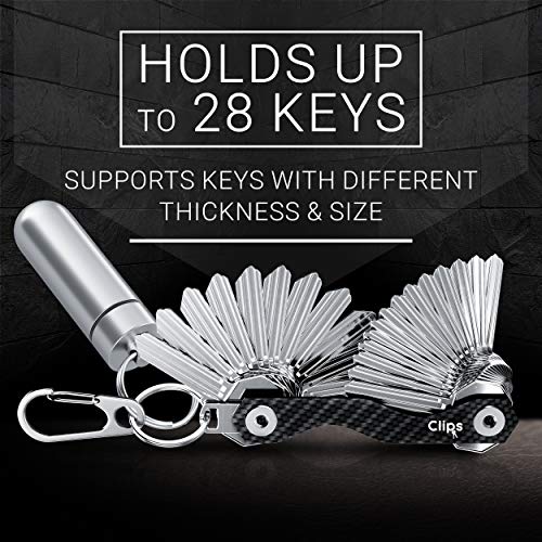 Smart Compact Key Organizer Keychain - Made of Carbon Fiber & Stainless Steel- Pocket key Chain Organizer Up to 28 Keys- Lightweight, Strong Includes Bottle Opener, Carabiner & More