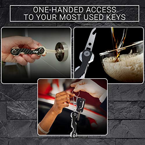 Smart Compact Key Organizer Keychain - Made of Carbon Fiber & Stainless Steel- Pocket key Chain Organizer Up to 28 Keys- Lightweight, Strong Includes Bottle Opener, Carabiner & More