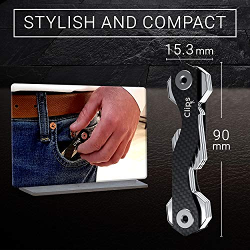 Smart Compact Key Organizer Keychain - Made of Carbon Fiber & Stainless Steel- Pocket key Chain Organizer Up to 28 Keys- Lightweight, Strong Includes Bottle Opener, Carabiner & More