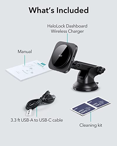 ESR HaloLock Dashboard Magnetic Wireless Charger, Compatible with MagSafe Car Charger, Windshield Car Mount Compatible with iPhone 14/14 Plus/14 Pro/14 Pro Max and 13/12 Series, Black