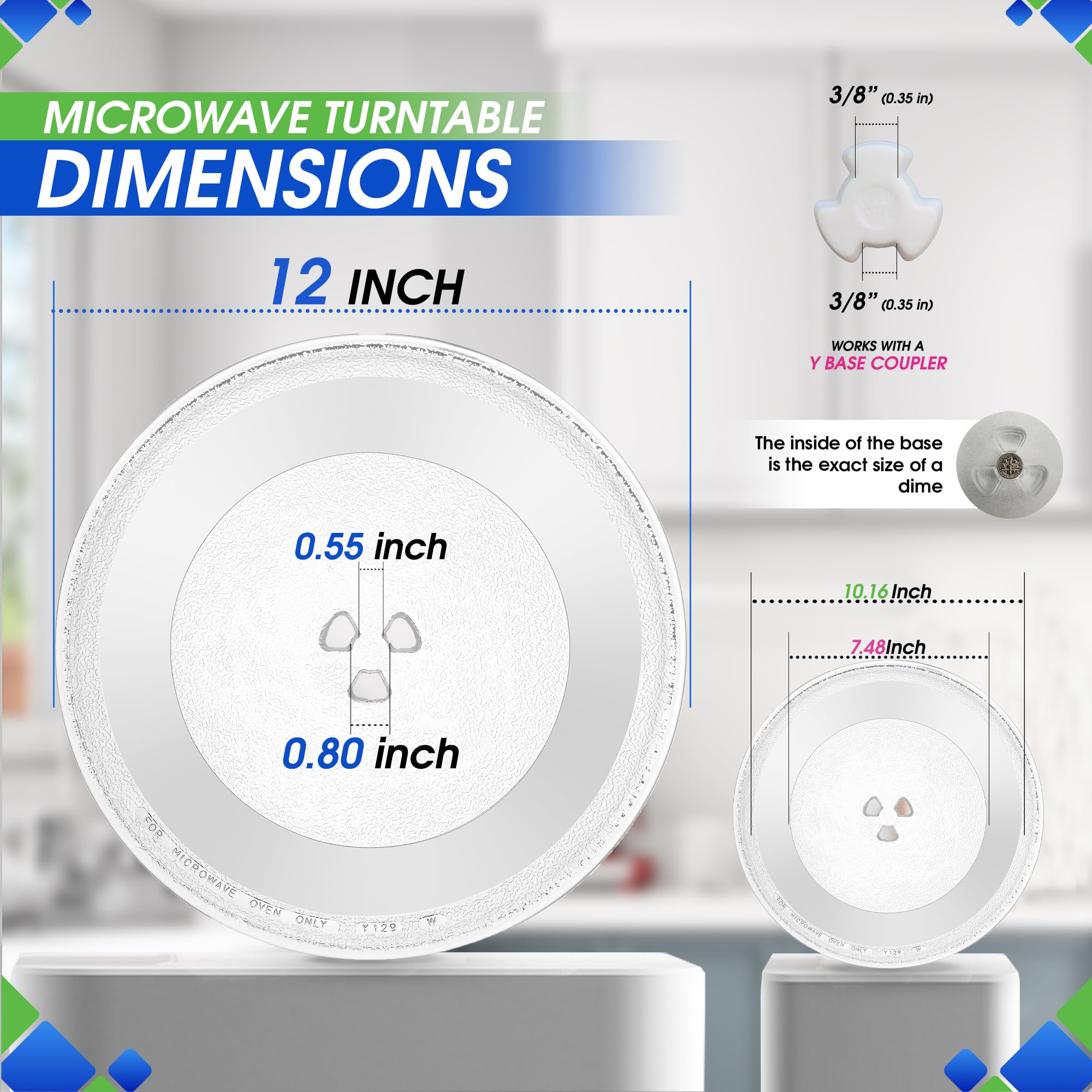 Microwave Plate Replacement for Whirlpool W10337247, W11367904 Microwave Glass Turntable Tray 12 Inch