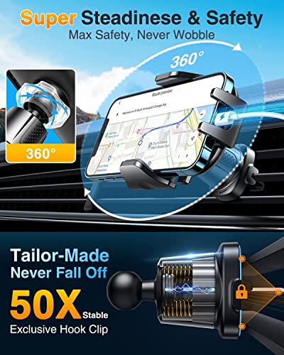 VANMASS 7.0 Upgraded Car Phone Holder Mount [Never-Drop Steel Hook] & [A Cable Clip], Stable A+ Car Vent Phone Mount, Auto Cell Phone Holder, Handsfree Cradles for iPhone 14 13 12 11 Pro Max Samsung