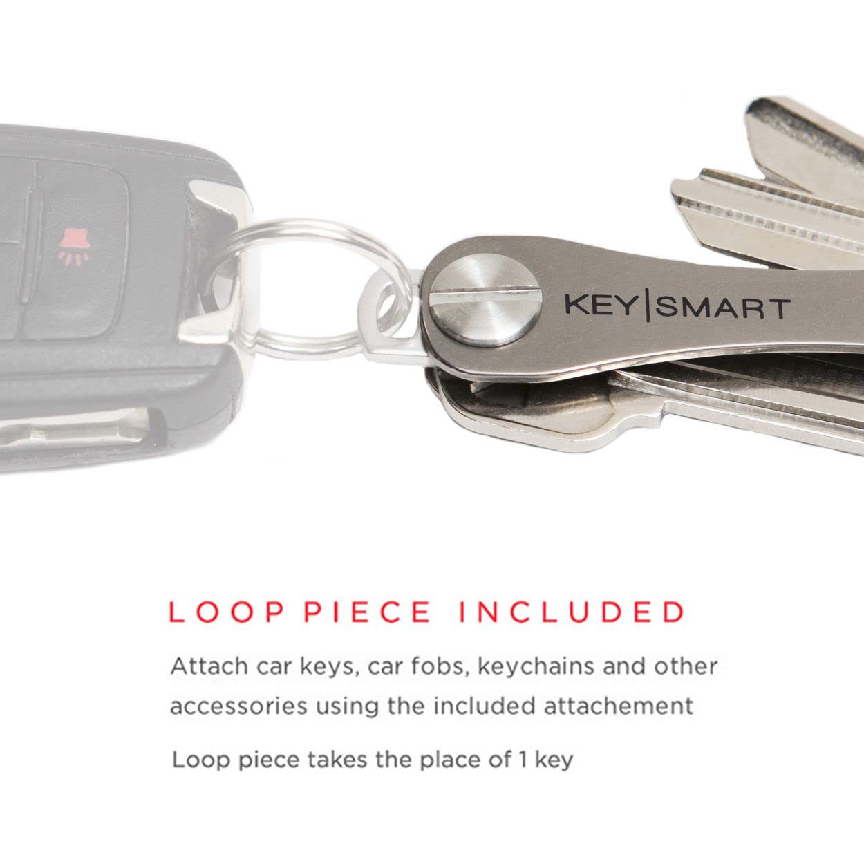 KeySmart Stainless Steel EDC Keychain Keyring for Attaching Keys Car Fob and More, Great Multi-Purpose Loop Piece to Attach Accessories to KeySmart Keyholder, Wallets, Belt Loops, Bags, Purses etc.