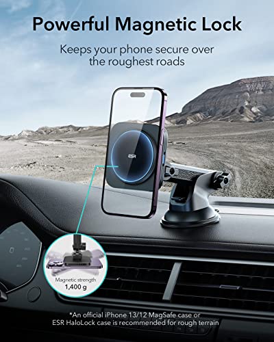 ESR HaloLock Dashboard Magnetic Wireless Charger, Compatible with MagSafe Car Charger, Windshield Car Mount Compatible with iPhone 14/14 Plus/14 Pro/14 Pro Max and 13/12 Series, Black