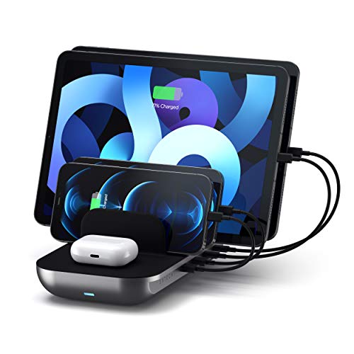 Satechi Multi Device Charging Station Dock 5 with Wireless Charging - iPad Charging Station - iPad Dock β for iPad Pro/Air M1, 14 Pro Max/14 Pro/14/14 Plus, 13 Pro Max/13 Pro/13 Mini/13, AirPods 2/1