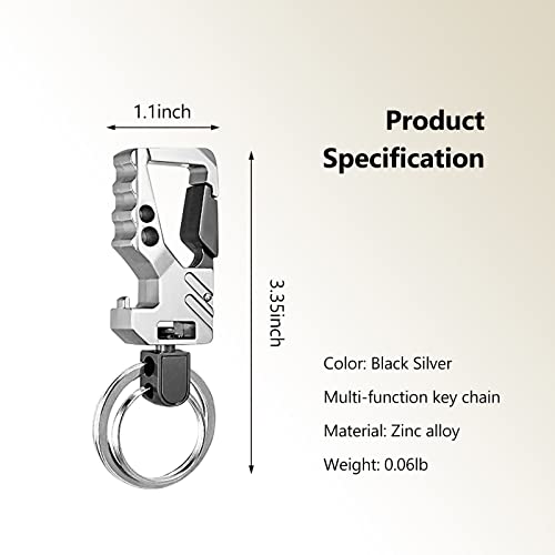 Yonput 1 PC Heavy Duty Key Chain with 2 Key Rings Bottle Opener Keychain Key Chains for Carabiner for Men and Women (Silver)