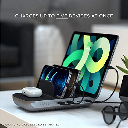 Satechi Multi Device Charging Station Dock 5 with Wireless Charging - iPad Charging Station - iPad Dock β for iPad Pro/Air M1, 14 Pro Max/14 Pro/14/14 Plus, 13 Pro Max/13 Pro/13 Mini/13, AirPods 2/1