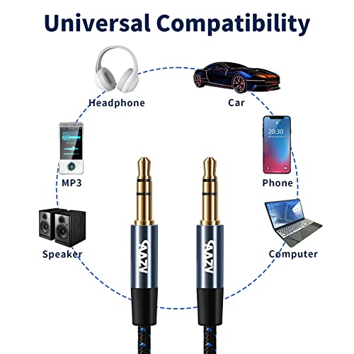 AAZV Aux Cable 3.5mm Stereo, Audio Cable Male to Male 4ft, Nylon Braided Auxiliary Cable, for Headphones, Phones, Speakers, Tablets, PCs, MP3 Players, and More