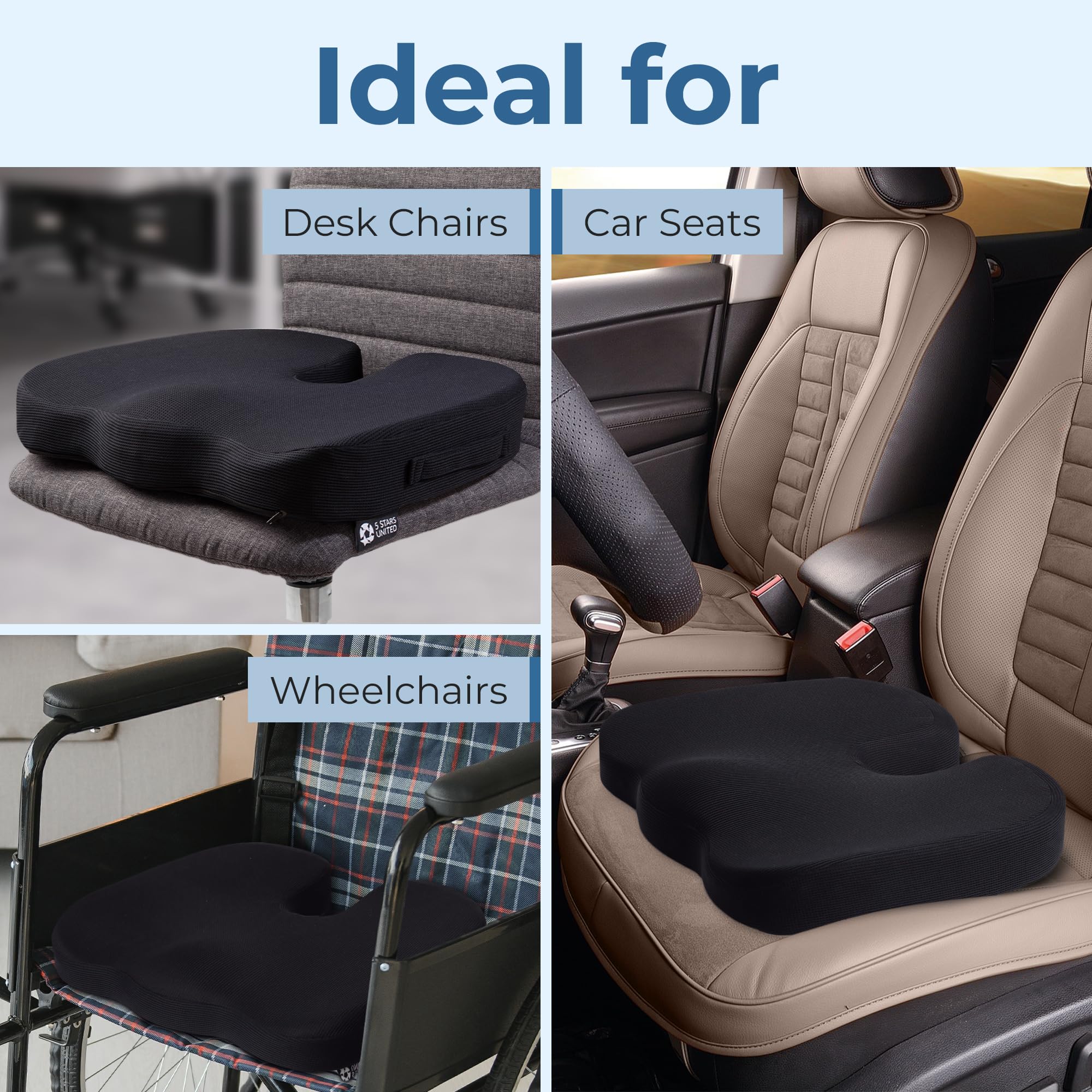 Seat Cushion Pillow for Office Chair - Memory Foam Firm Coccyx Pad - Tailbone, Sciatica, Lower Back Pain Relief - Lifting Cushion for Car, Wheelchair, School Chair, Computer and Desk Chair