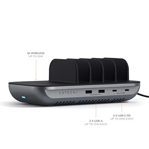 Satechi Multi Device Charging Station Dock 5 with Wireless Charging - iPad Charging Station - iPad Dock β for iPad Pro/Air M1, 14 Pro Max/14 Pro/14/14 Plus, 13 Pro Max/13 Pro/13 Mini/13, AirPods 2/1