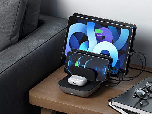 Satechi Multi Device Charging Station Dock 5 with Wireless Charging - iPad Charging Station - iPad Dock β for iPad Pro/Air M1, 14 Pro Max/14 Pro/14/14 Plus, 13 Pro Max/13 Pro/13 Mini/13, AirPods 2/1