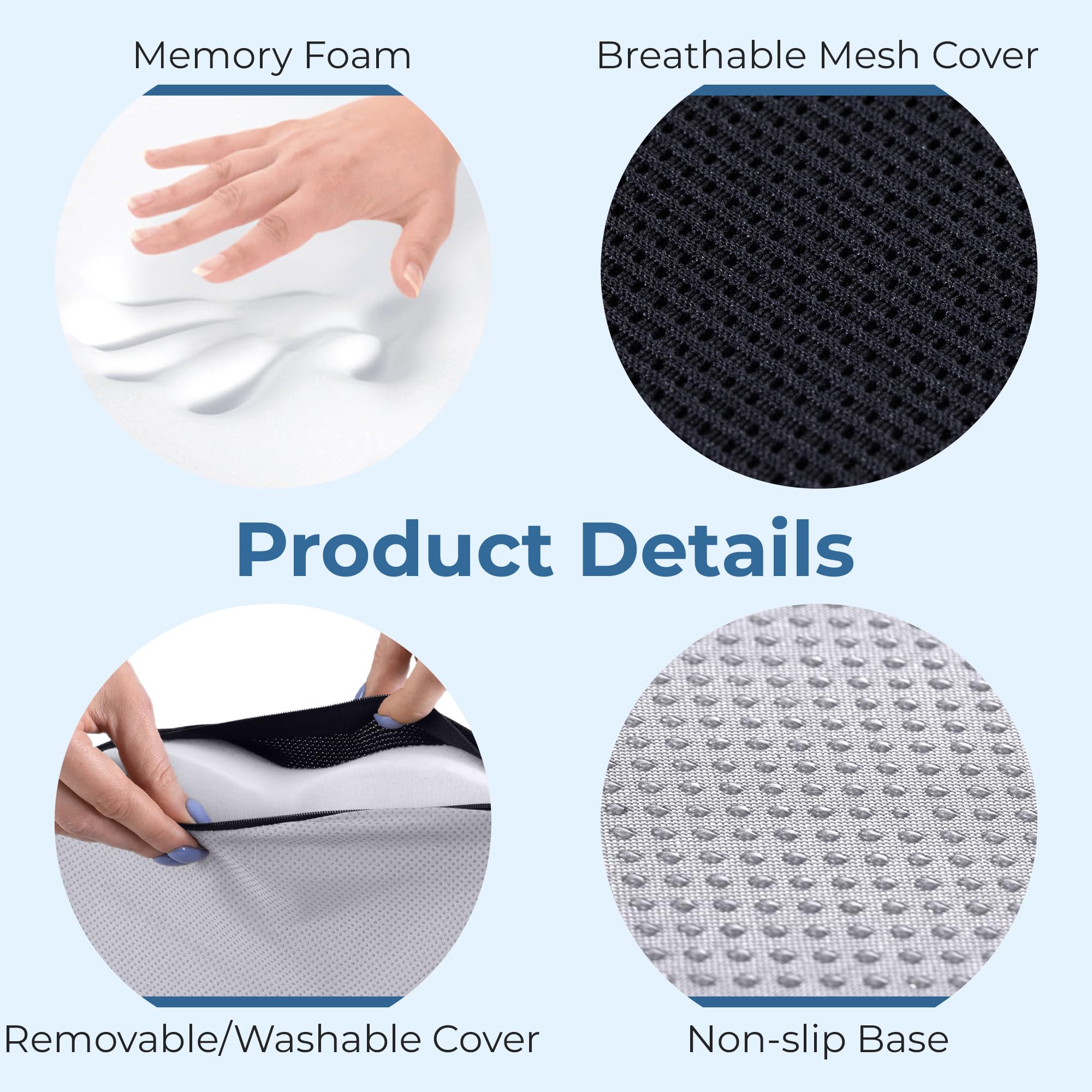 Seat Cushion Pillow for Office Chair - Memory Foam Firm Coccyx Pad - Tailbone, Sciatica, Lower Back Pain Relief - Lifting Cushion for Car, Wheelchair, School Chair, Computer and Desk Chair