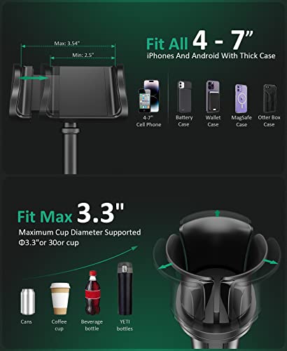 Car Cup Holder Phone Mount: Universal Auto Cell Phone Stand with Drink Expand Cup Holder for Truck | SUV | Automobile Compatible with iPhone & Samsung and Other Android Smartphone