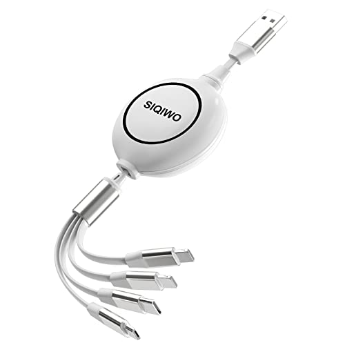 SIQIWO 2.9FT Multi Retractable Fast Charger Cord 3A, One-Way Retractable 4-in-1 USB Charging Cable for 2IP Type C Micro USB Compatible with Cell Phones/Tablets/Samsung Galaxy/Google Pixel/Sony/LG/PS4