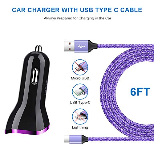 Type C Car Charger for Samsung Galaxy S23 A14 A04S A53 A13 A02S A12 A21 A10E A20 A32 A42 A50 A51 S22 S21 S20,LG Stylo 6 5 4 V60 K51 Velvet,Moto G Power G Stylus,Car Adapter+6ft Fast Charge USB C Cable