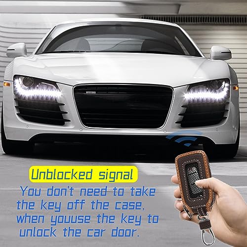 KUPAO Universal Car Key Fob Case,Genuine Leather Key Fob Cover Holder,Remote control smart key Car KeyChain Case Holder (Brown and Red)