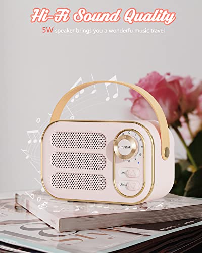 Greadio Retro Bluetooth Speaker, Vintage Speaker with Cute Old Fashion Style, Good Sound, Bluetooth 5.0, TF Card, AUX Input, USB Drive MP3 Player for Home,Outdoor,Travel,Party,Gift (Pink)