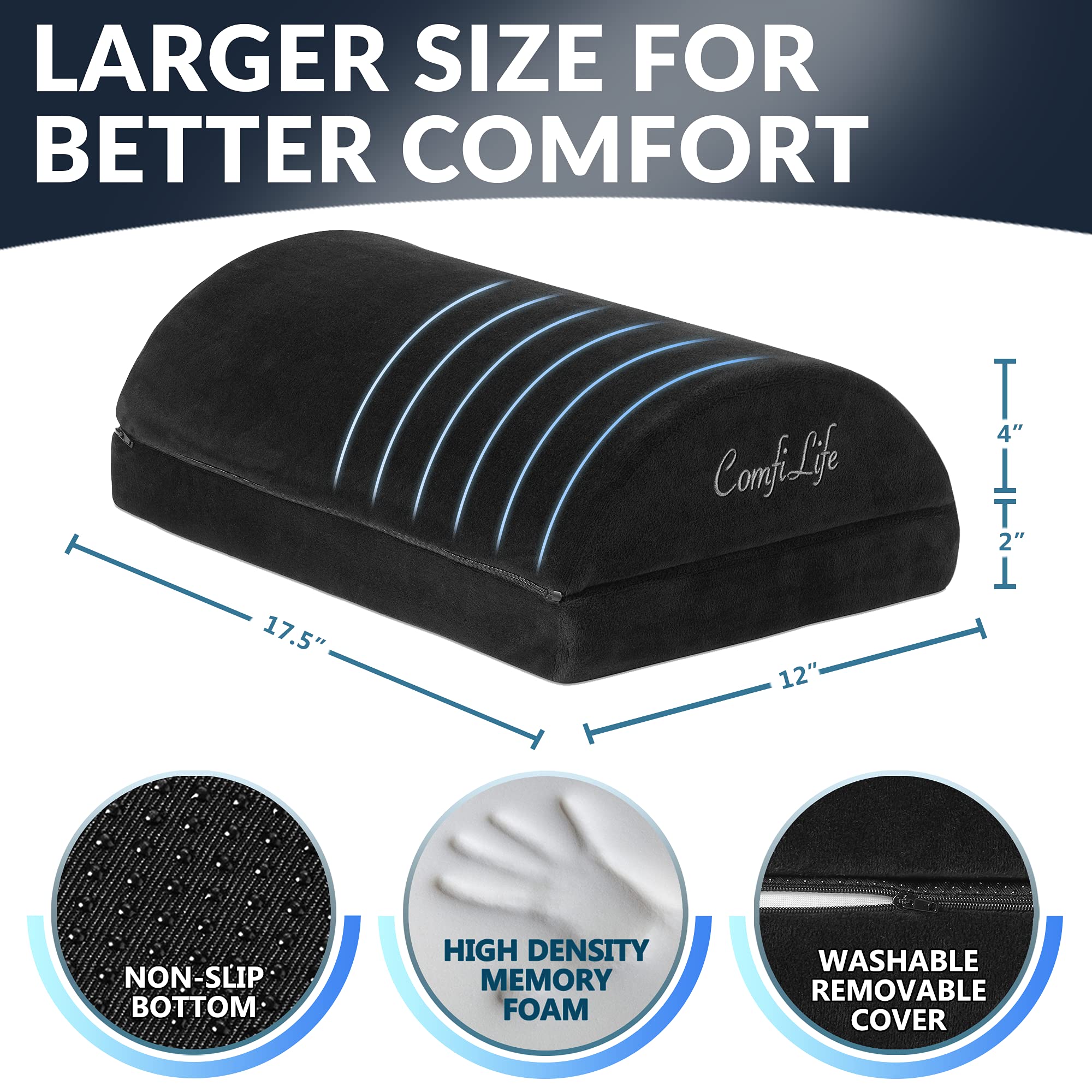 ComfiLife Foot Rest for Under Desk at Work β Adjustable Memory Foam Foot Rest for Office Chair & Gaming Chair β Ergonomic Design for Back & Hip Pain Relief (Black)