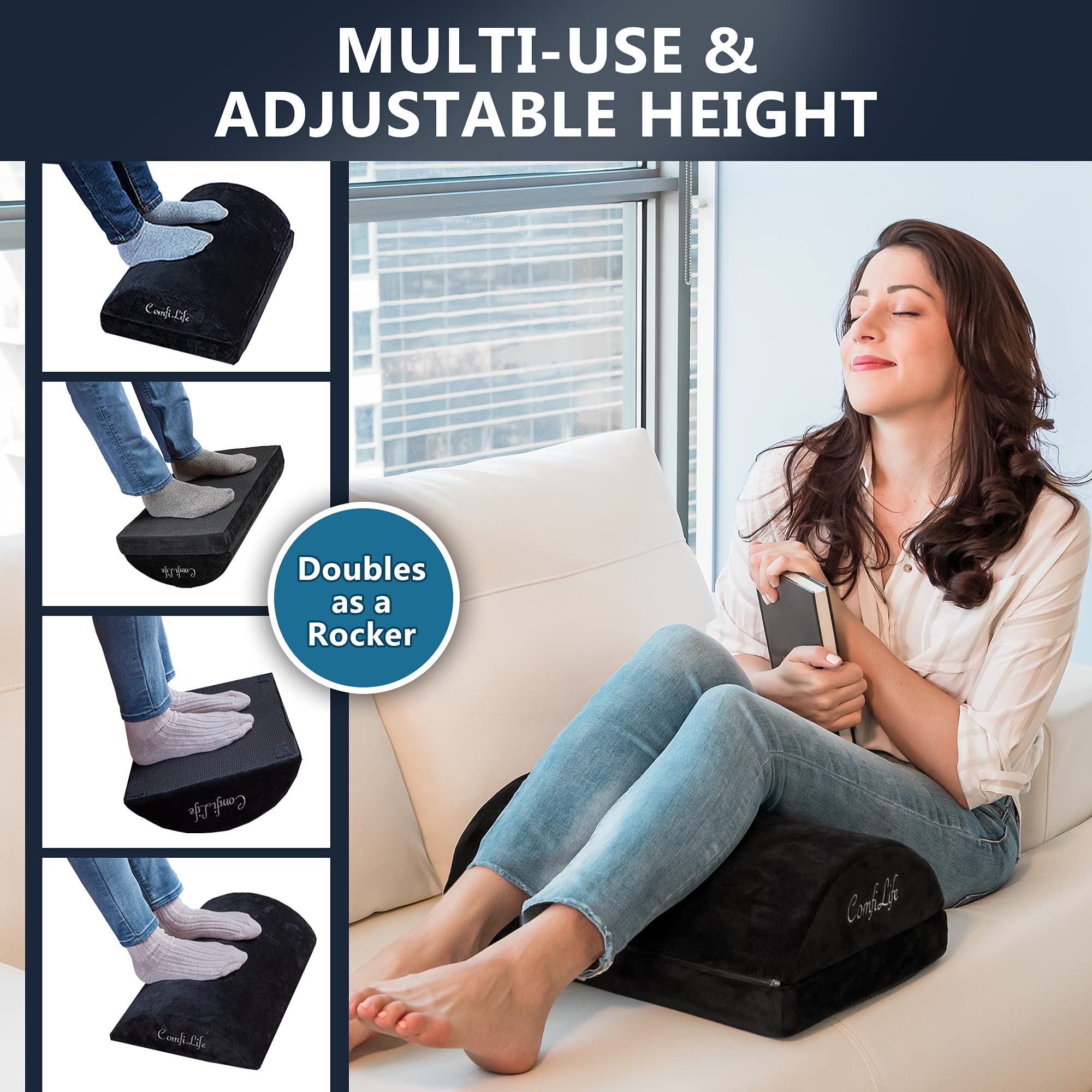 ComfiLife Foot Rest for Under Desk at Work β Adjustable Memory Foam Foot Rest for Office Chair & Gaming Chair β Ergonomic Design for Back & Hip Pain Relief (Black)