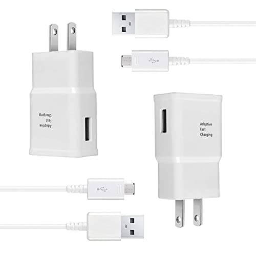 Wall Charger Kit Adaptive Fast Charge Compatible Samsung Galaxy S7 / S7 Edge / S6 / S6 Plus / A6 / J7 / J3 / Note5 4, USB 2.0 Charger Plug and Micro USB Cable (2 Pack)