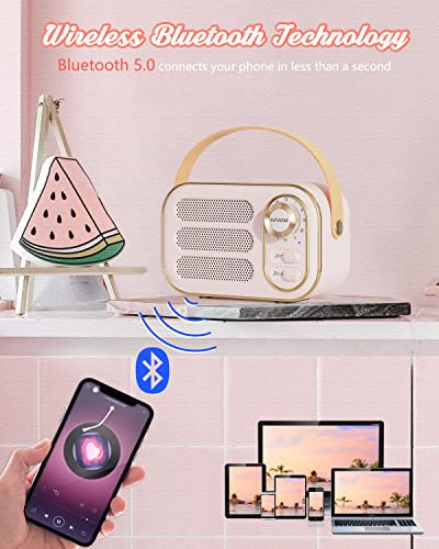 Greadio Retro Bluetooth Speaker, Vintage Speaker with Cute Old Fashion Style, Good Sound, Bluetooth 5.0, TF Card, AUX Input, USB Drive MP3 Player for Home,Outdoor,Travel,Party,Gift (Pink)