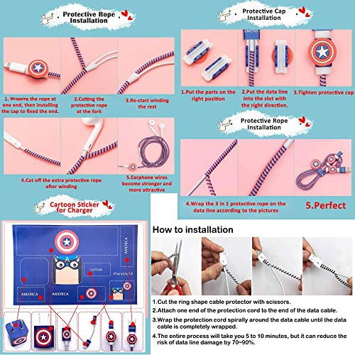 ZOSTLAND Stitch Set DIY Protectors Phone Ring Data Cable 5W/18W/20W USB Charger Line Earphone Wire Saver Protector Compatible with iPhone 5 6 7 8 Plus X 11 12 13 14 Max iWatch (Upgrade Styles, Stitch)