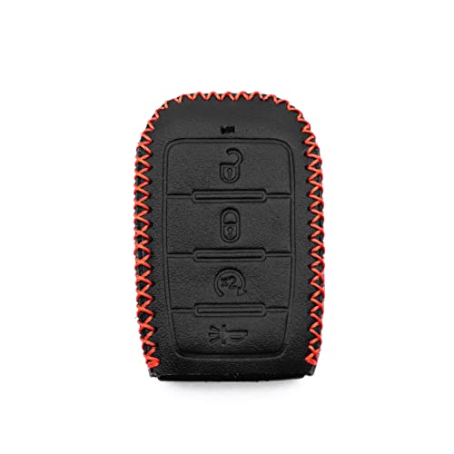 MJKEYAuto Black Leather 4 5 6 Buttons Smart Remote Key Fob Cover Chain Case for Ram 1500 2019 2020 2021 2022 2023 OHT-4882056 (4 Buttons)