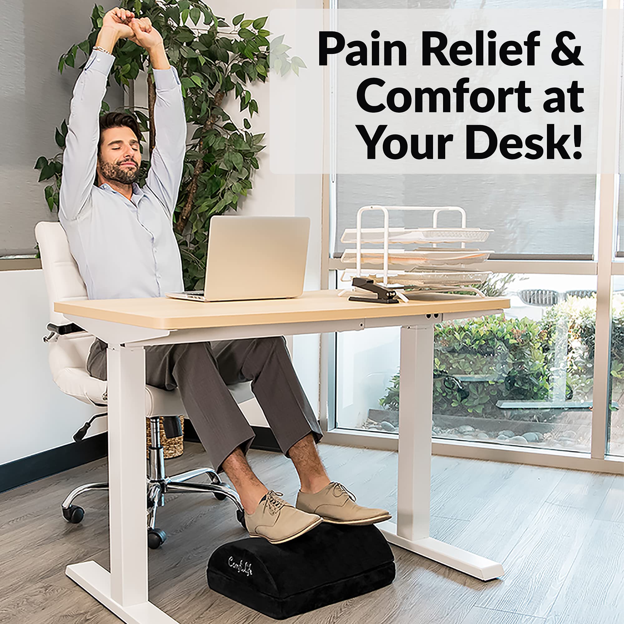 ComfiLife Foot Rest for Under Desk at Work β Adjustable Memory Foam Foot Rest for Office Chair & Gaming Chair β Ergonomic Design for Back & Hip Pain Relief (Black)