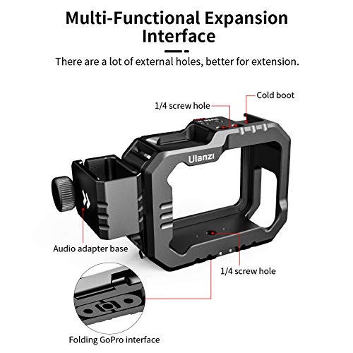 Vlog Housing Cage for Gopro 9/10/11, ULANZI G9-14 Upraged Aluminum Video Case Metal Frame, Cold Shoe Mount for Mic Light, Detachable Audio Adapter Vlogger Accessory for Gopro Hero 9/10/11 Black