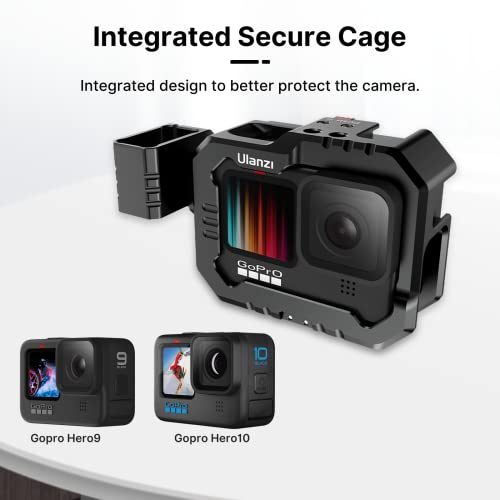 Vlog Housing Cage for Gopro 9/10/11, ULANZI G9-14 Upraged Aluminum Video Case Metal Frame, Cold Shoe Mount for Mic Light, Detachable Audio Adapter Vlogger Accessory for Gopro Hero 9/10/11 Black