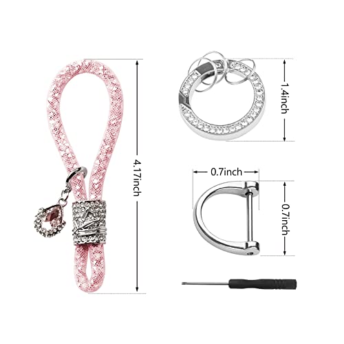 Jawmoy Pack-1 Bling Car Keychain, Rhinestones Keychain Accessories, Metal Crystal Key Chain Ring (Pink)