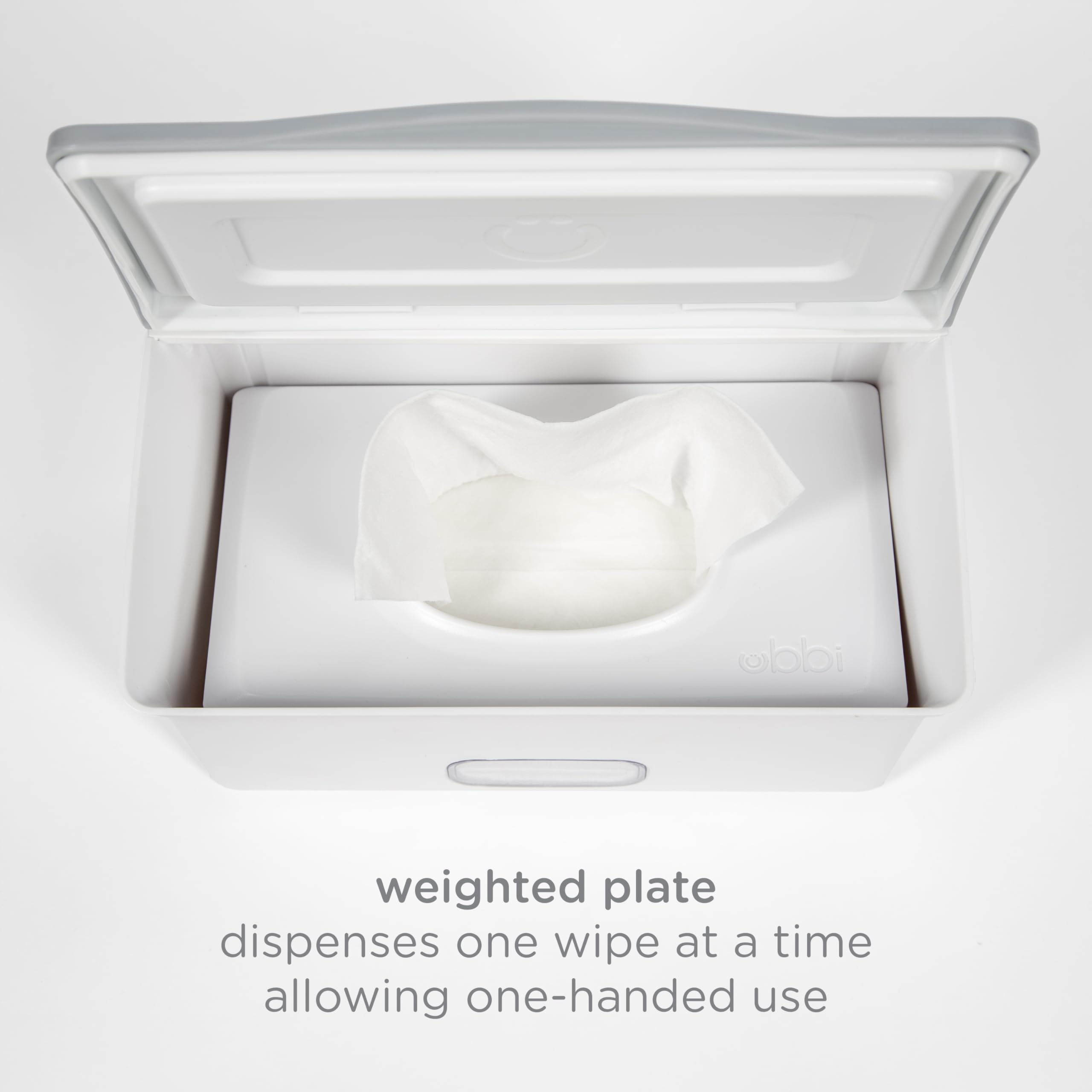 Ubbi Baby Wipes Dispenser with Weighted Plate and Secure Seal, Nursery and Baby Registry Essential to Keep Wipes Fresh, Gray